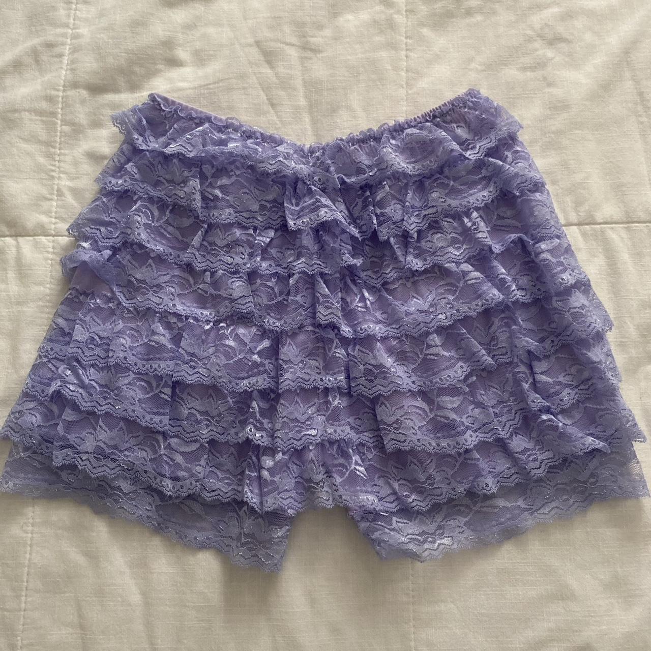 Lavender lace ruffle bloomer shorts. Super cute and... - Depop