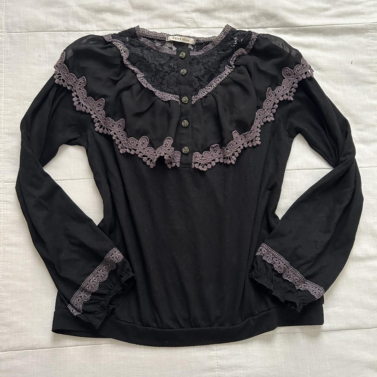 Axes Femme black lace ruffle bib long sleeve top. So... | Depop