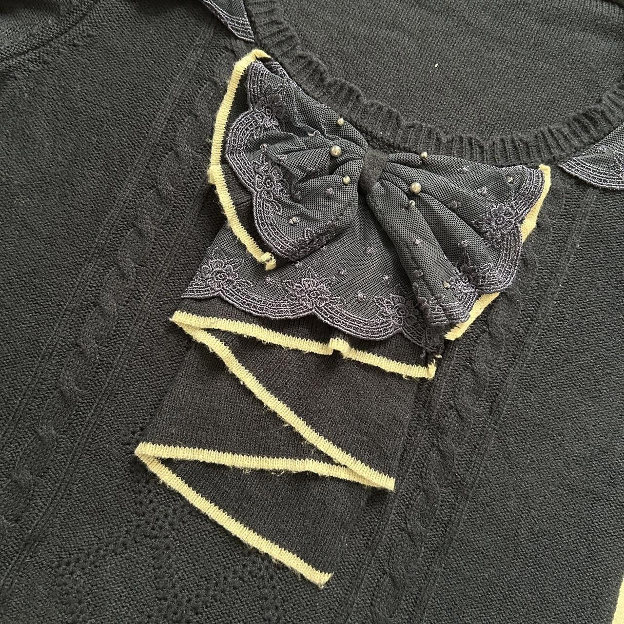 Axes Femme navy and white knitted sweater bow neck... | Depop