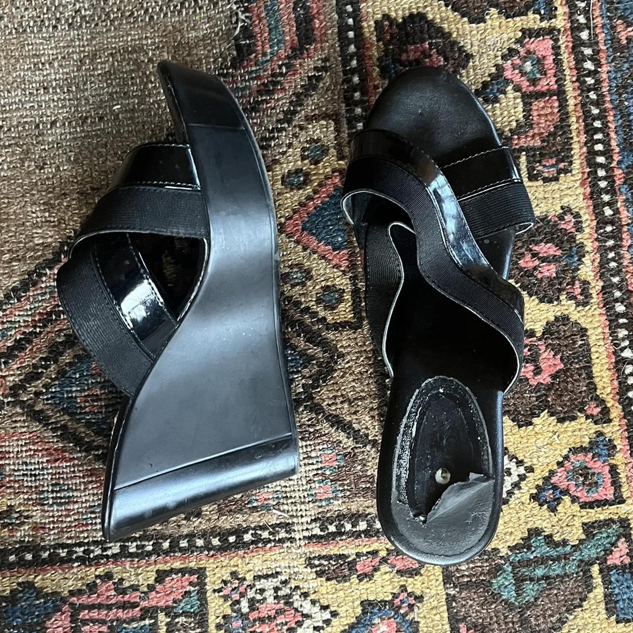 y2k wedge sandals black wedge platform... - Depop