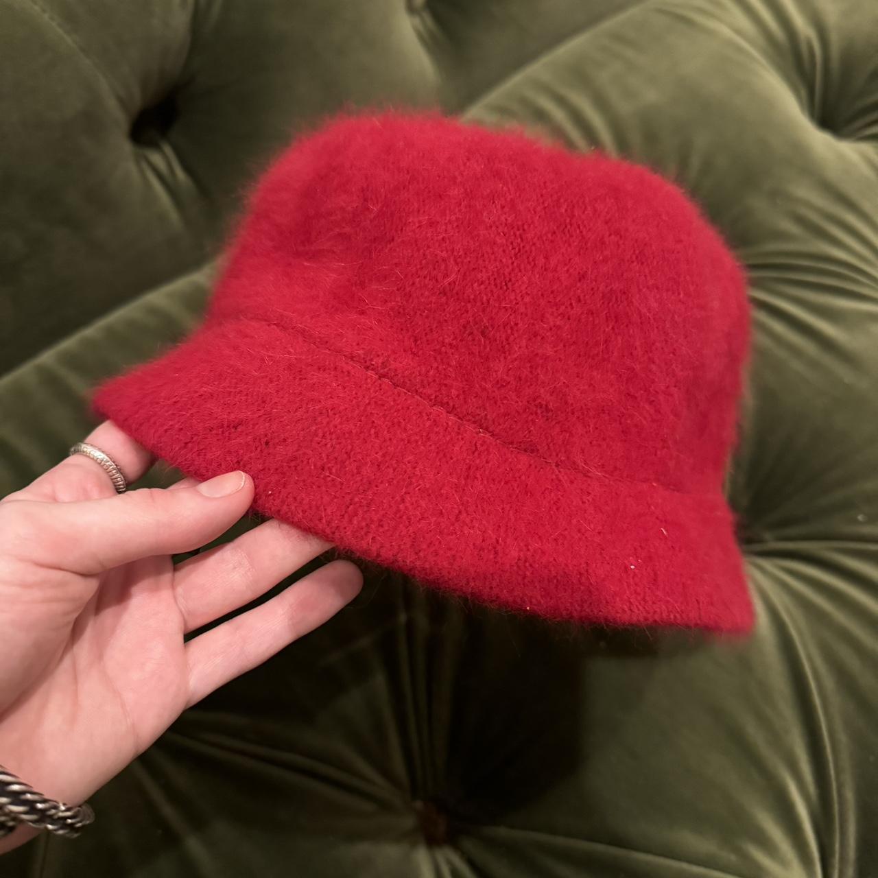 red angora wool hat !! can be worn down or flipped... - Depop