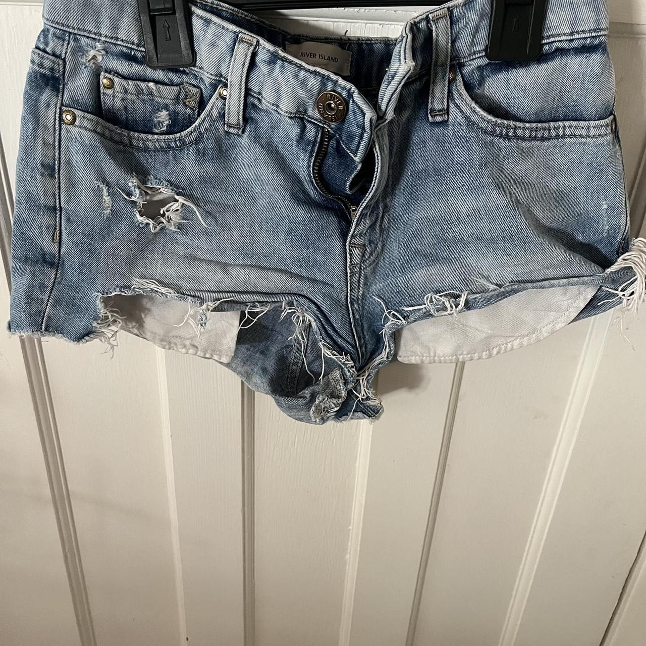-river island blue ripped shorts -size 6 | Depop