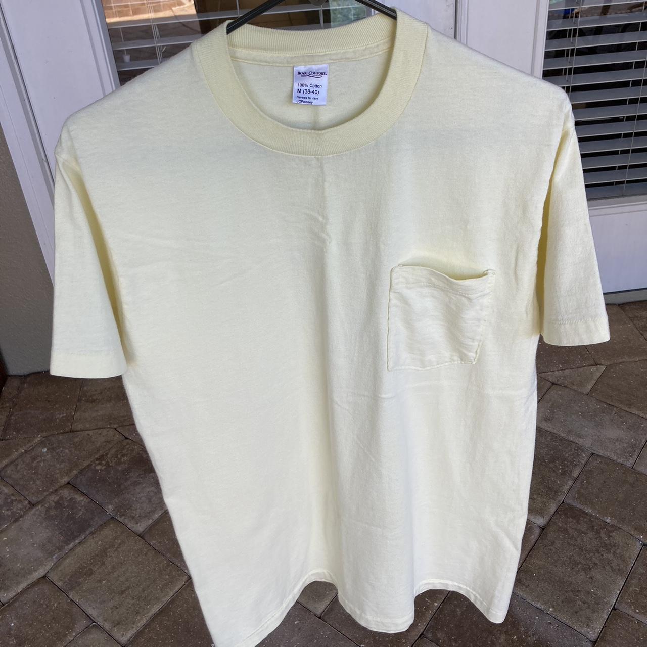 Vintage 80’s single-stitch yellow pocket tee.... - Depop