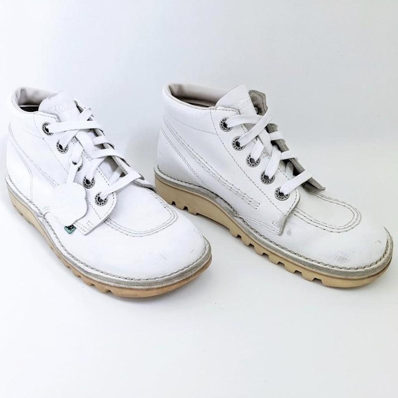 White Kickers with gum sole ankle boots size 7... - Depop