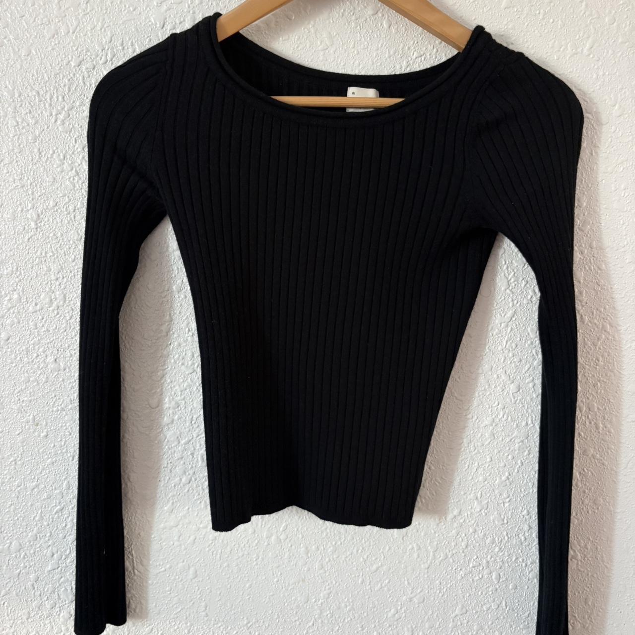 Black long sleeve wide ribbed sweater top... | Depop