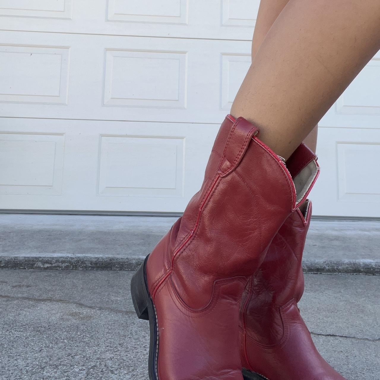 Cherry red vintage leather cowboy boots Such a... - Depop