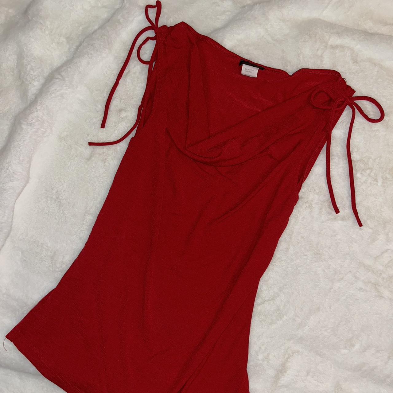 Cherry red slouch neck with bows on shoulder Size... - Depop