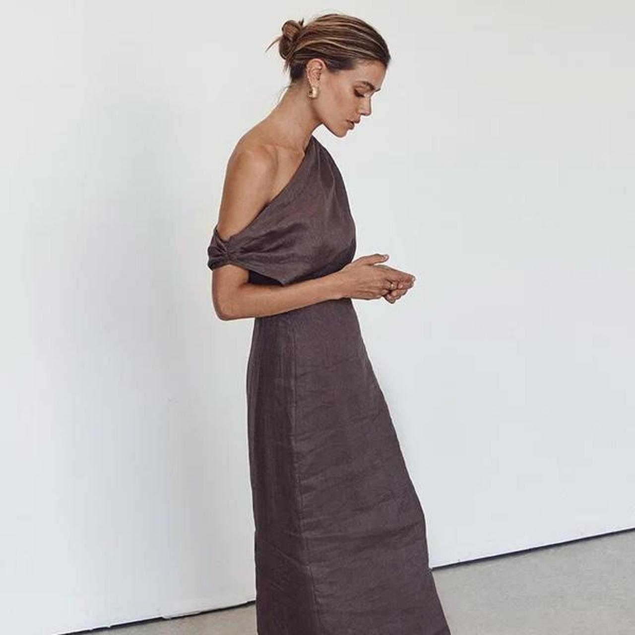 Dissh Cass linen asym midi dress in chocolate brown... - Depop