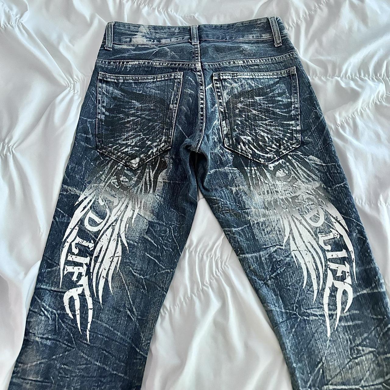 Deadstock Wildlife denim jeans angel wing design... - Depop