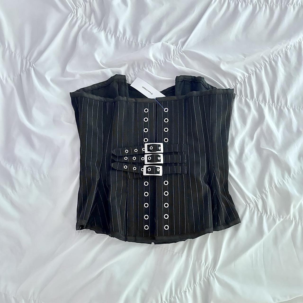 Pinstriped lace up corset bustier top Zippered back... - Depop