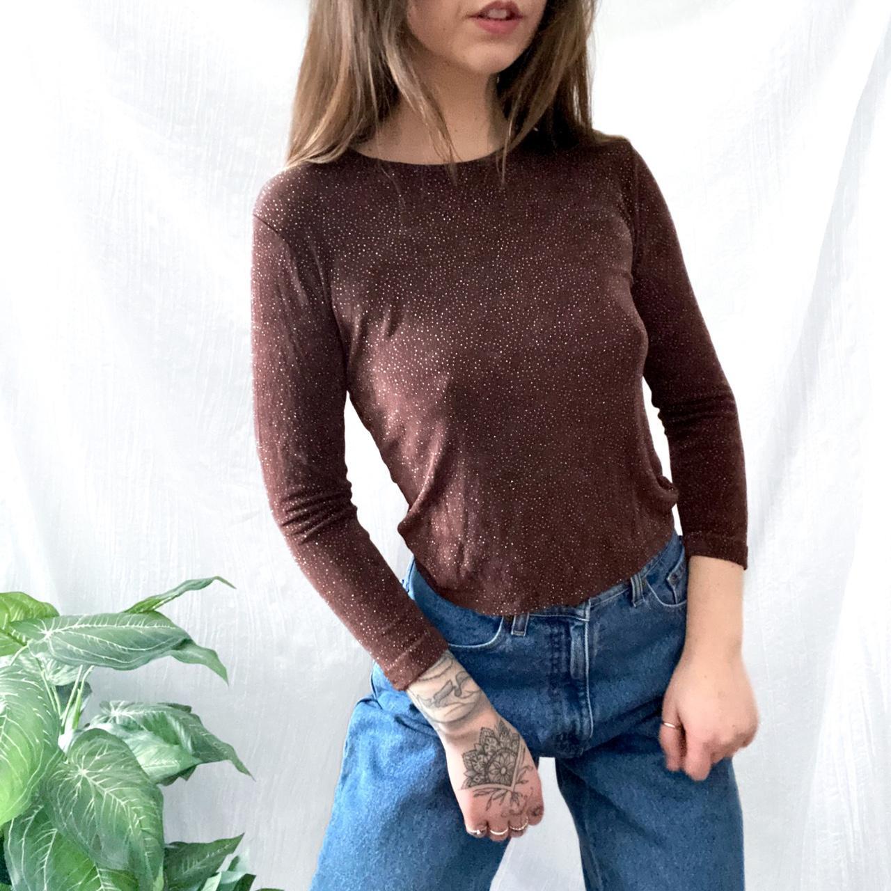 Late 90’s sparkly quarter sleeve party top 🤎 Good... - Depop