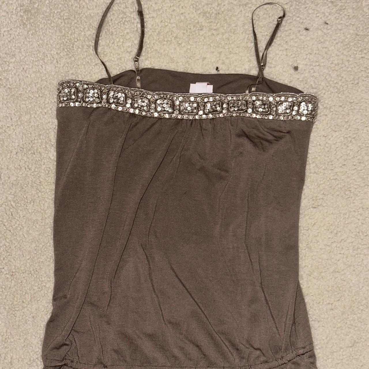 gyaru style long brown 2000s bedazzled tank top size... - Depop
