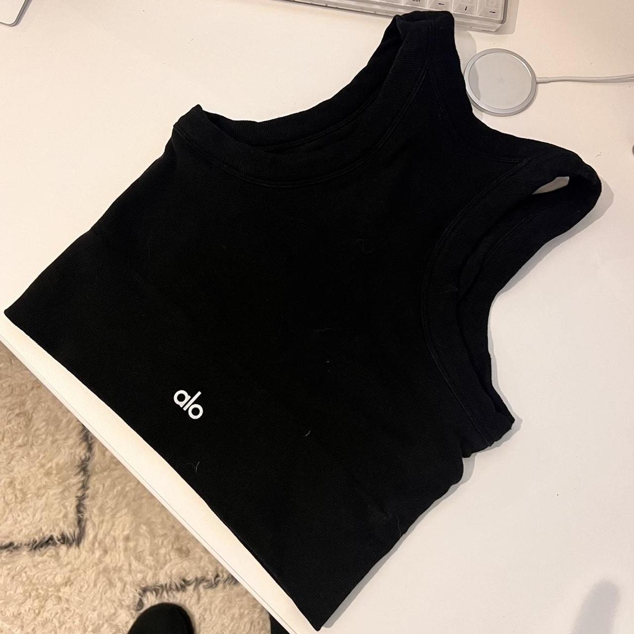 Alo seamless ribbed sports bra tank black size... - Depop