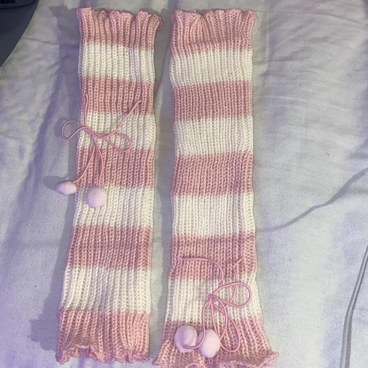 pink and white striped leg warmers ! - Depop