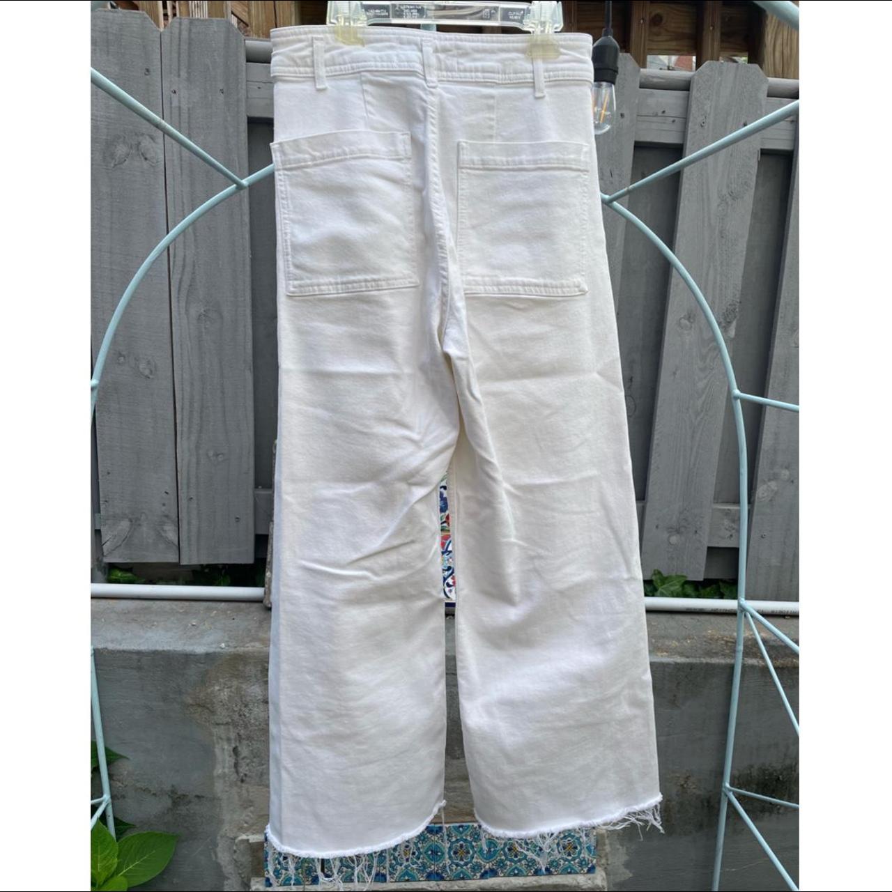 zara marine straight high waisted white jeans size... - Depop