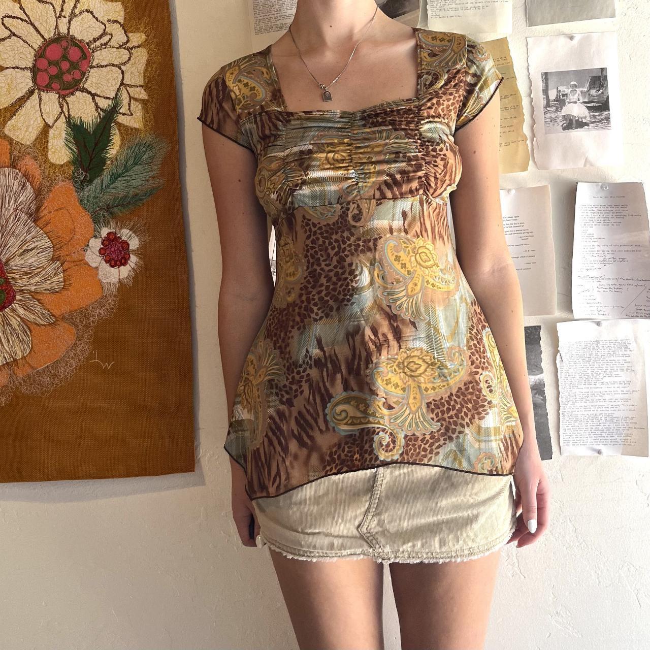 Dynamite Women's Brown and Yellow Blouse | Depop