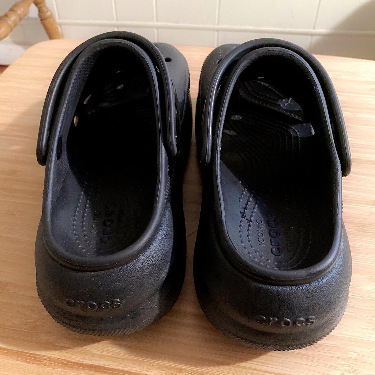 Size W7 Platform Black Crocs with Jibits SOOO SAD I... - Depop