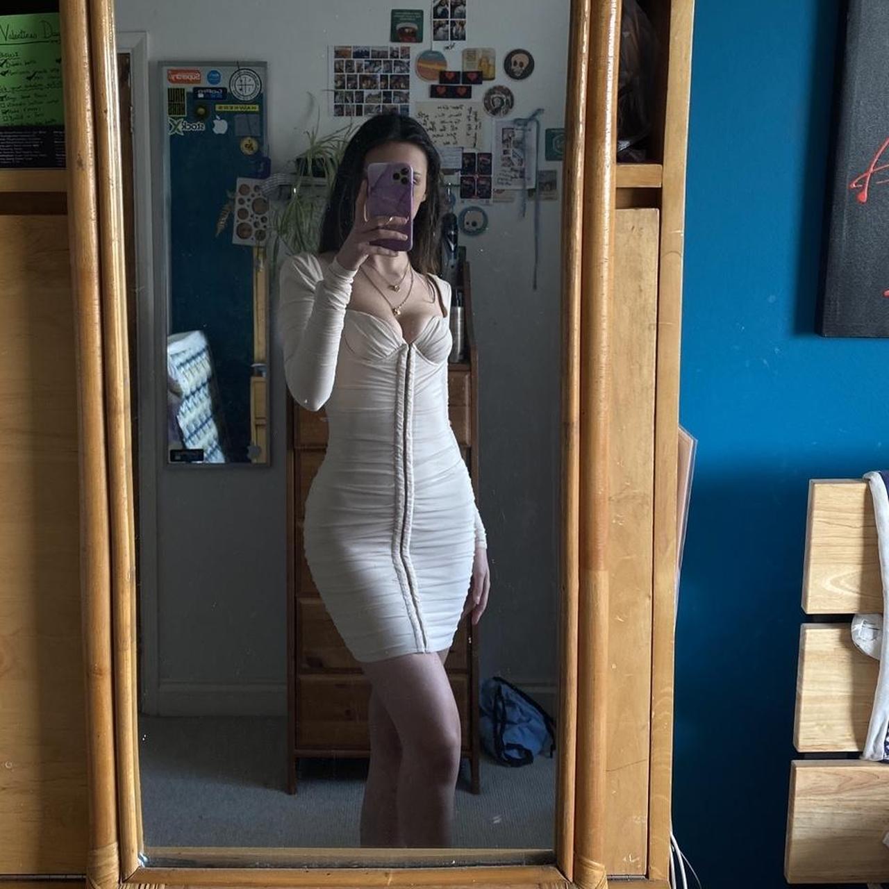 Oh Polly Calista Long Sleeve Mini Dress in Stone,... - Depop