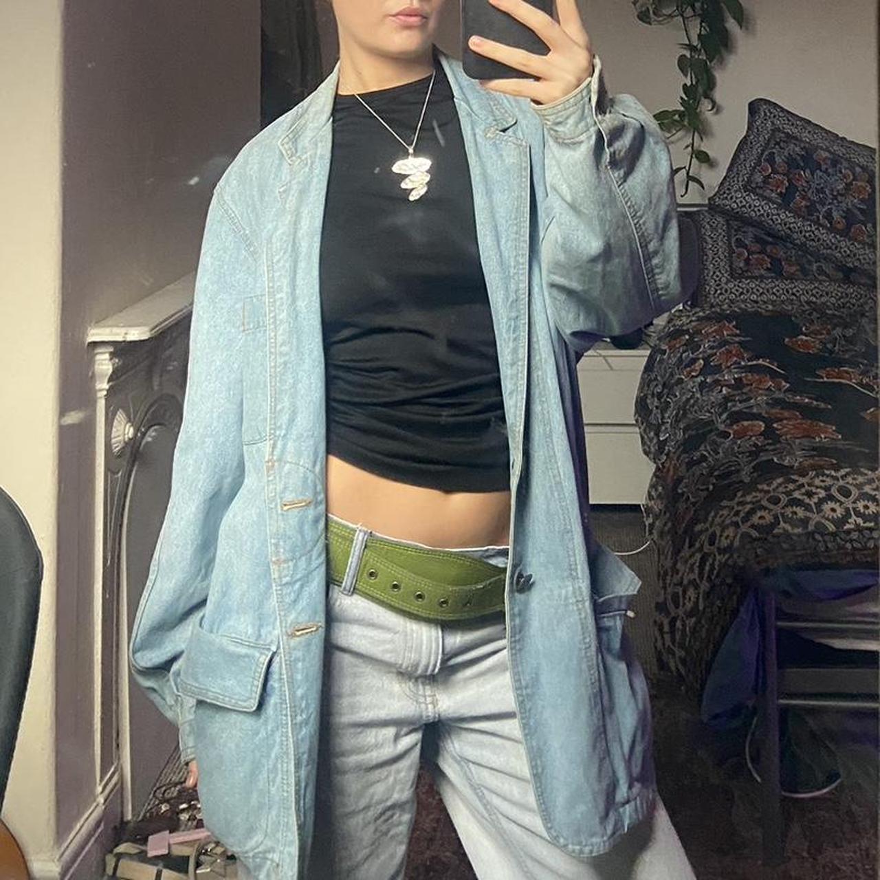 Pop 84 Italian Denim Light Wash Blazer jacket size... - Depop