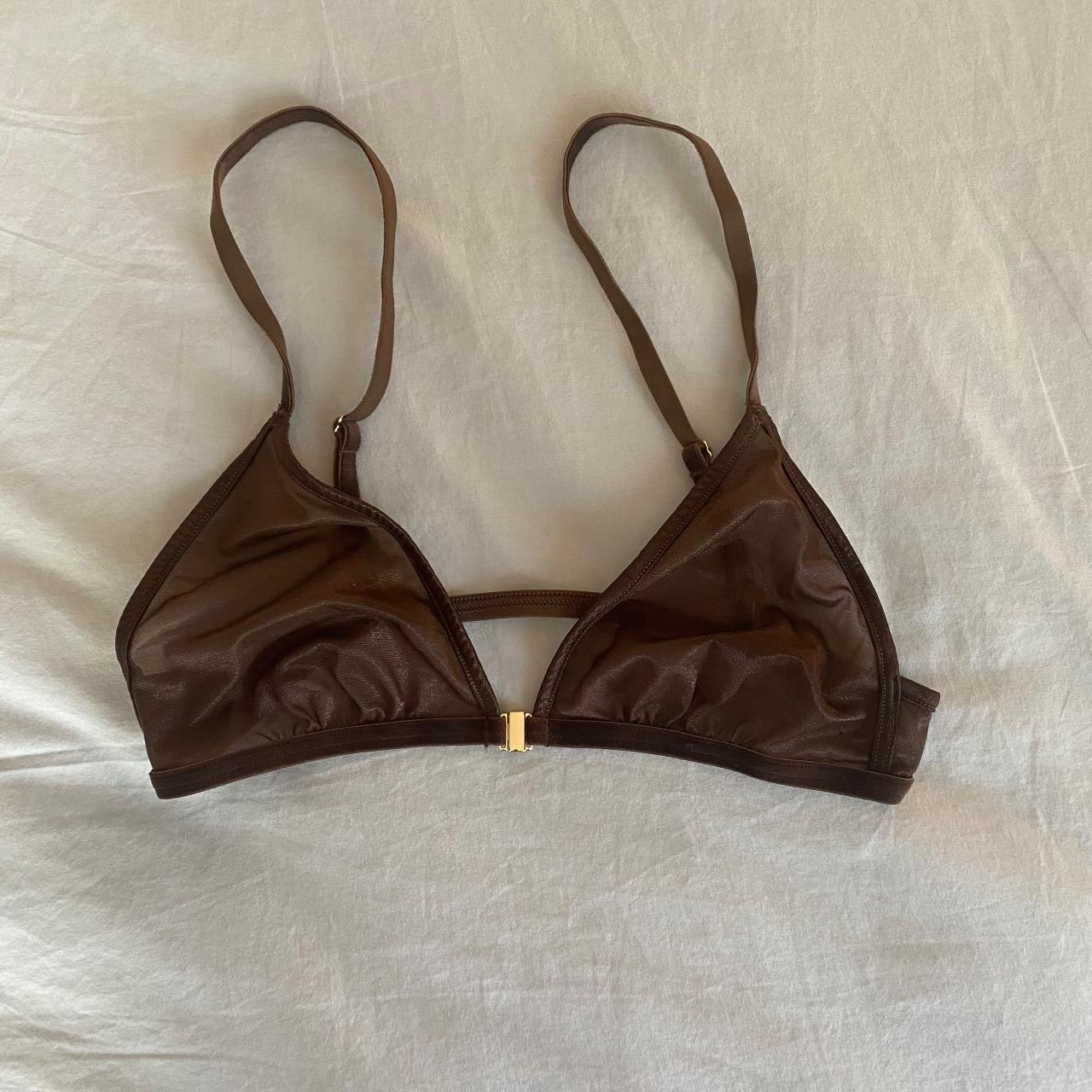 skims brown mesh shimmer bralette - tagged size s,... - Depop