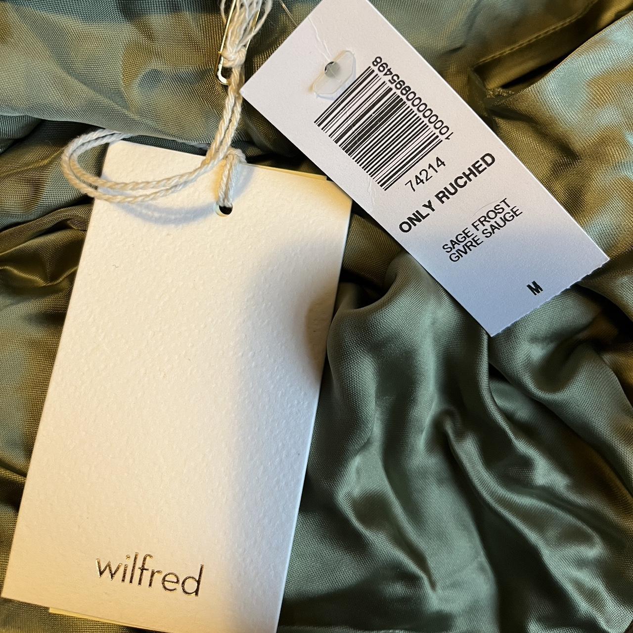Aritzia Wilfred Ruched Silk Mini Dress in Sage Cow... - Depop