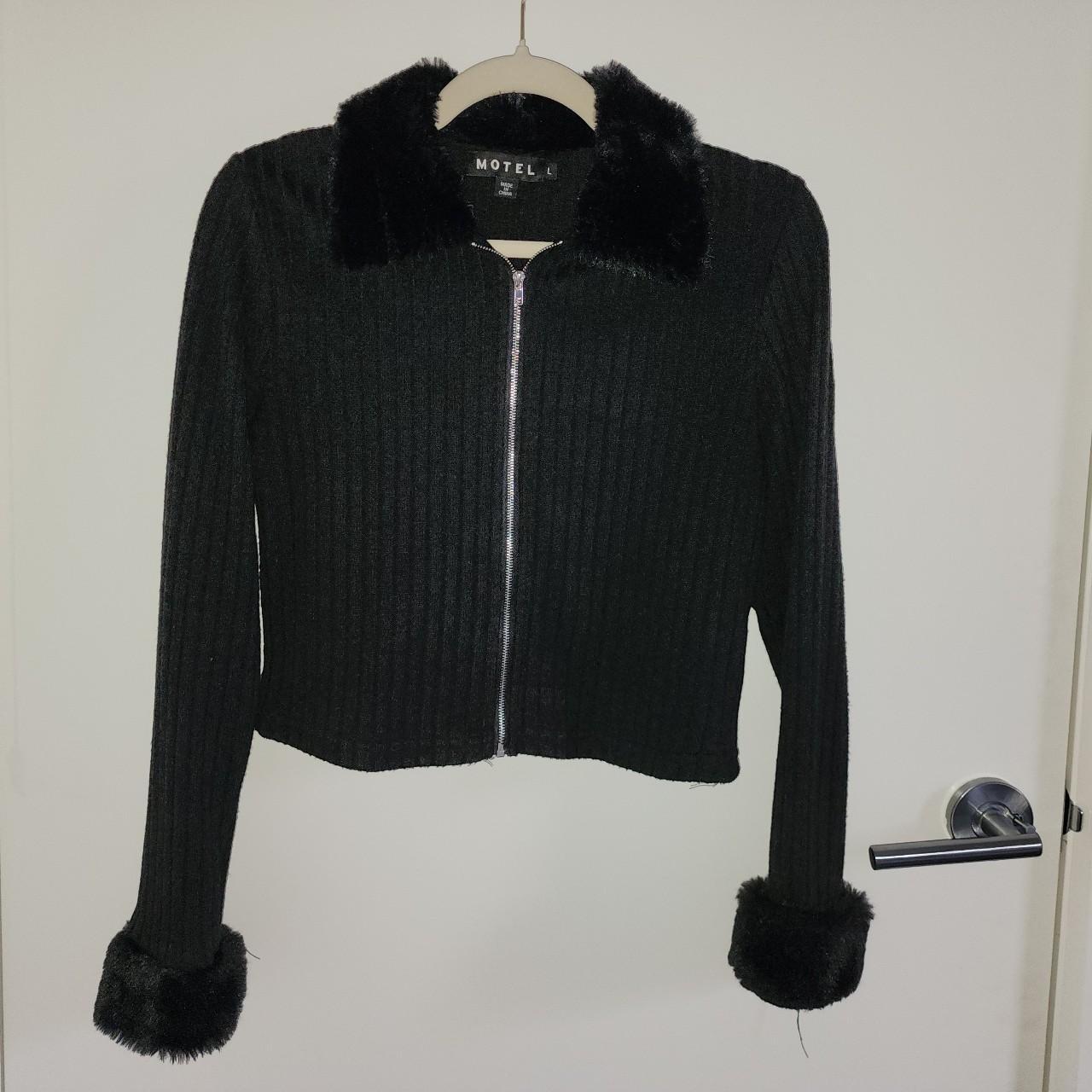 Motel Rocks zip-up fur trim cardigan Size L but... - Depop