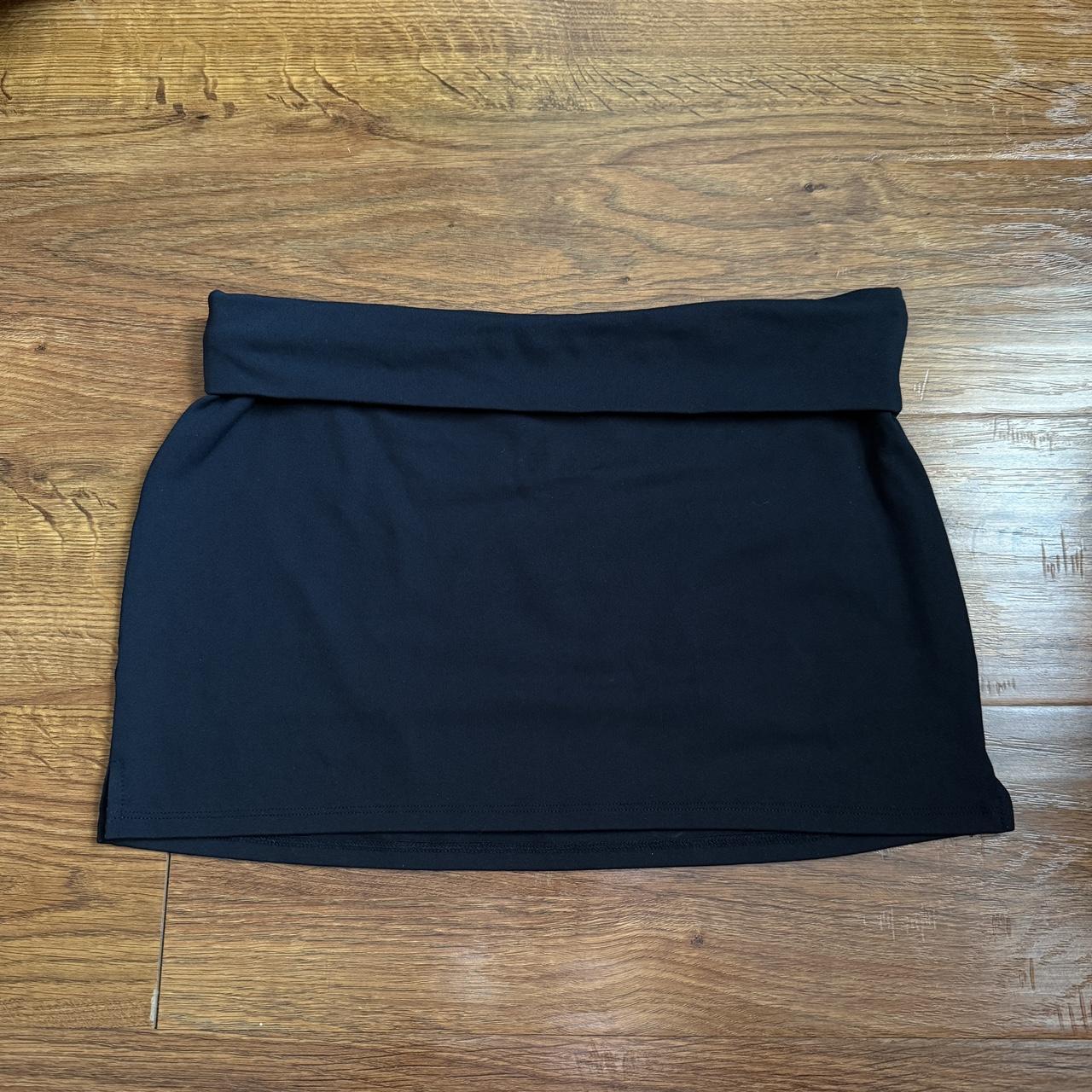 black mini skirt with fold over waist band • basic... | Depop