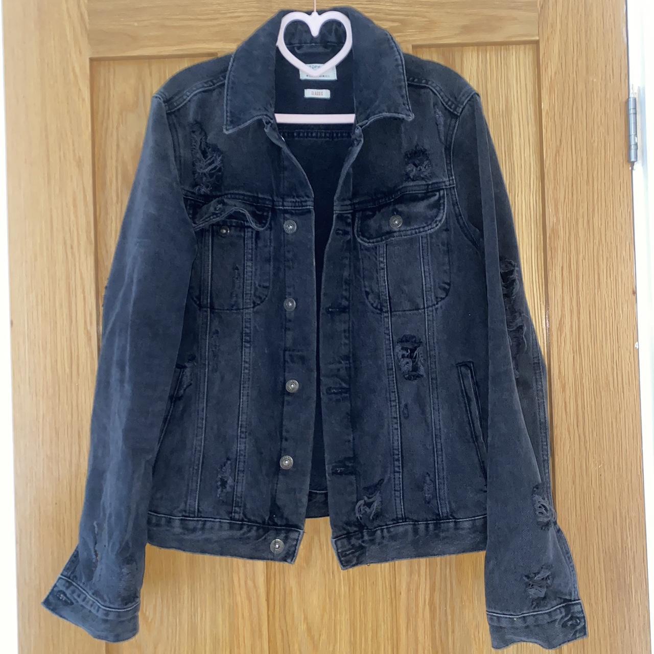 topman distressed black denim jacket / size S... - Depop