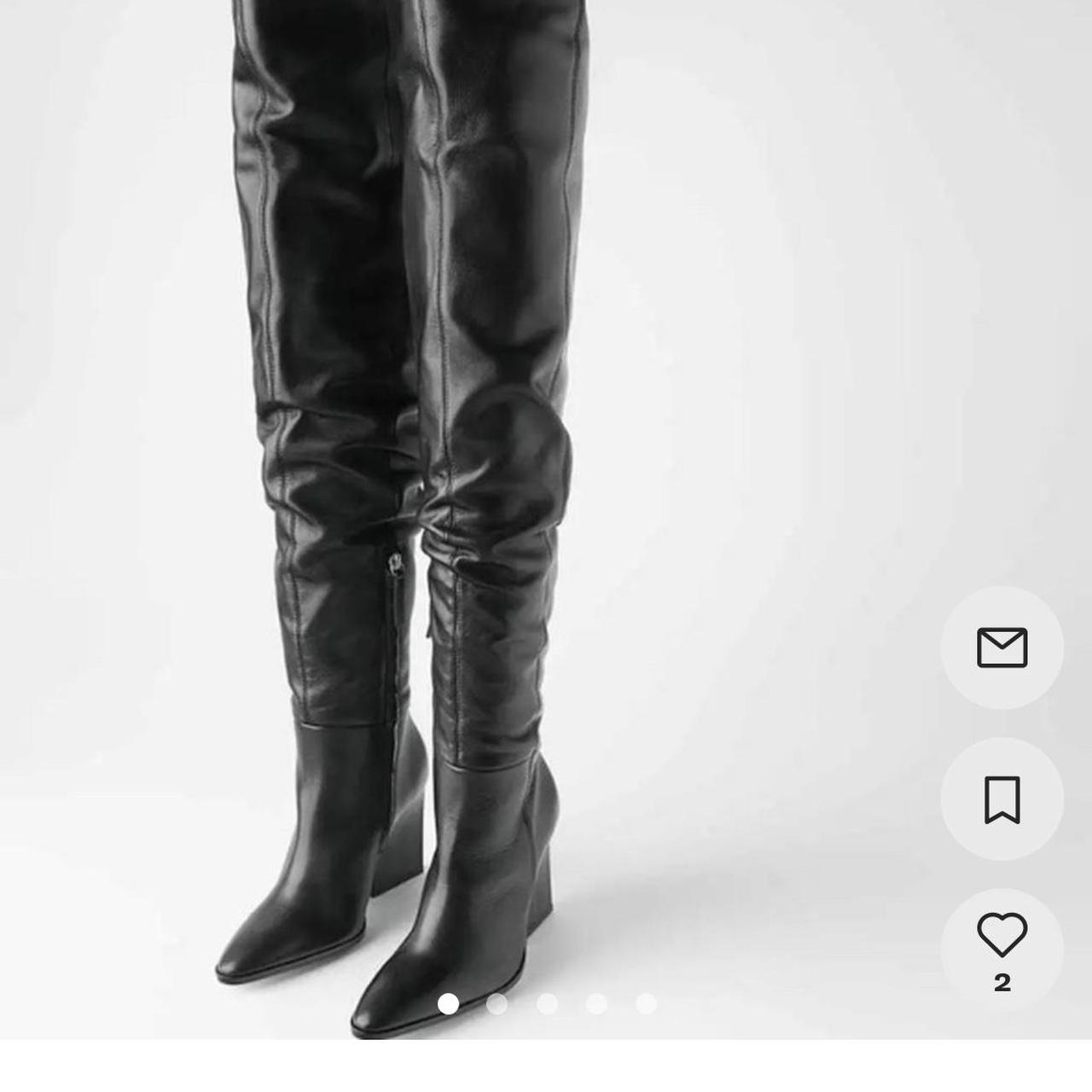 Zara over the knee leather boots with geometric heel... - Depop