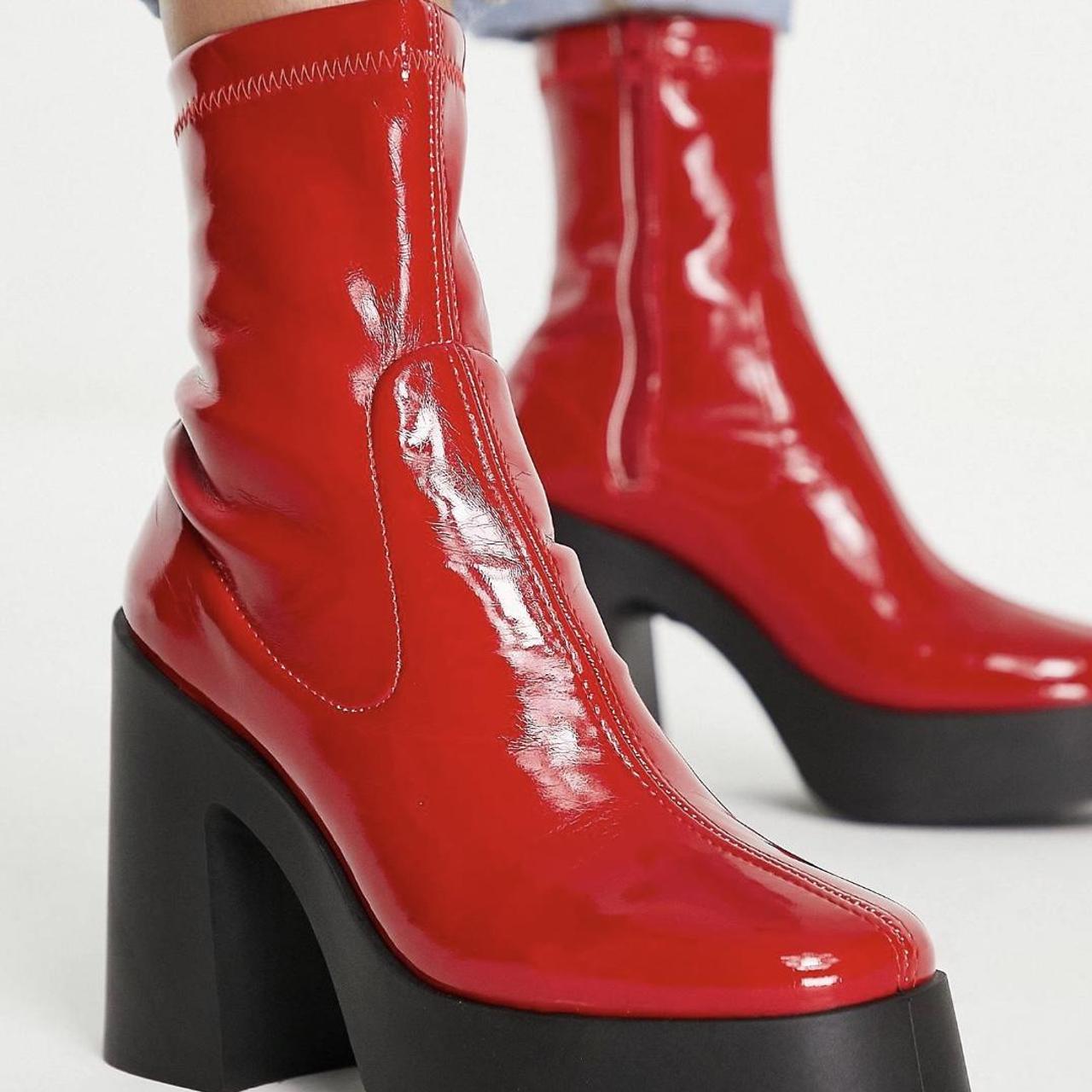 Cherry red leather high platform sock heels In... - Depop