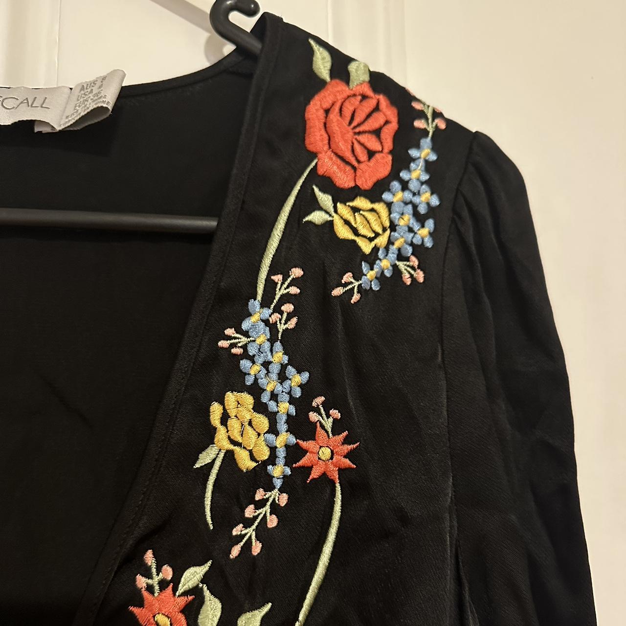 Alice McCall black satin blouse with gorgeous floral... - Depop