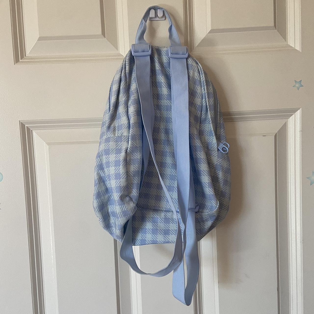 Jansport blue and white gingham mini backpack with... - Depop