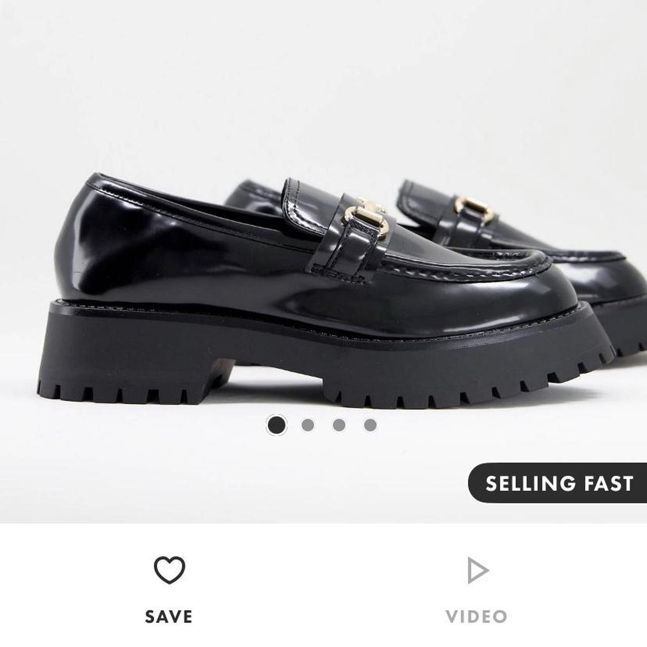 Black chunky loafers with gold hardware chain size 5... - Depop