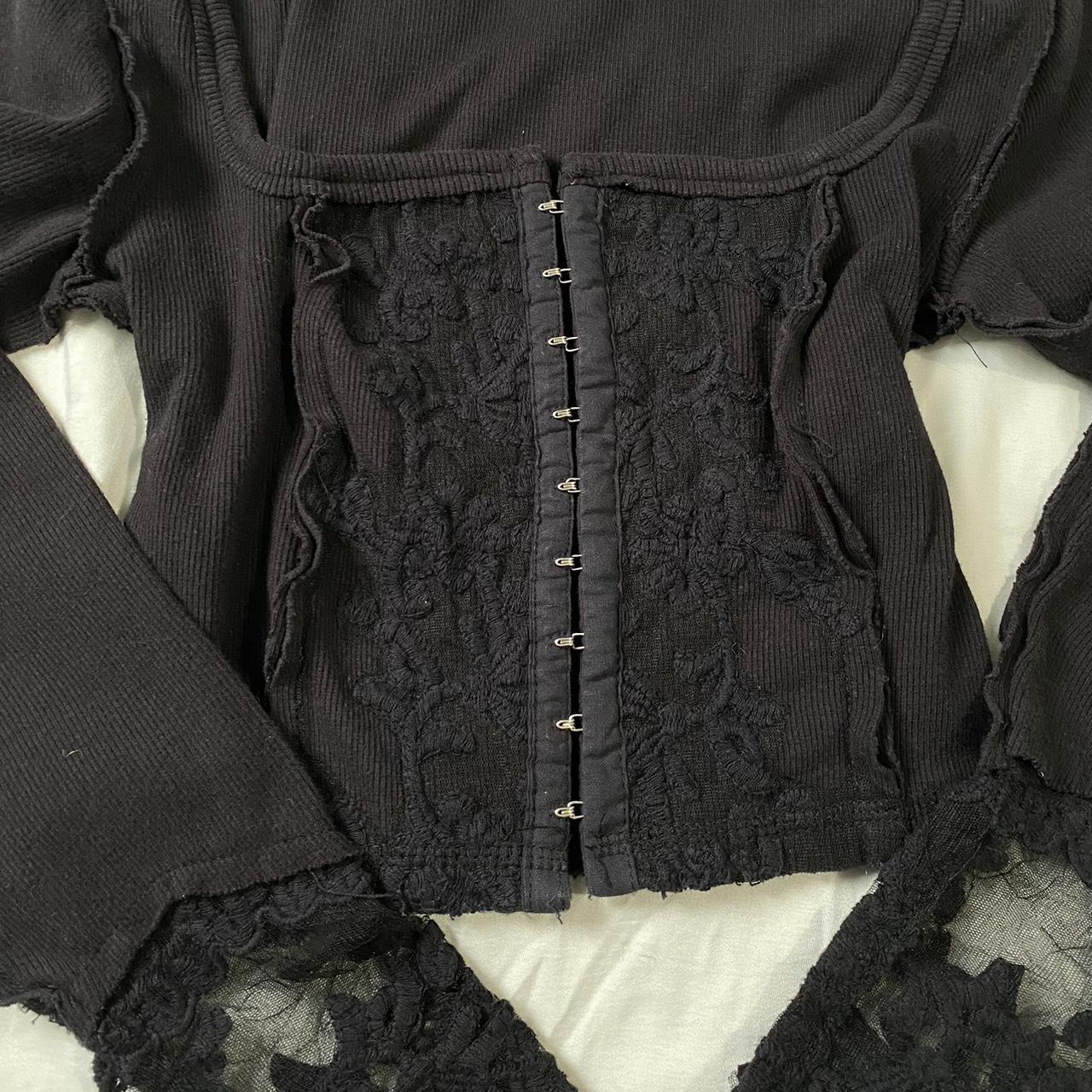 Corset lace top 🕷️ Black lace top long sleeve Corset... - Depop