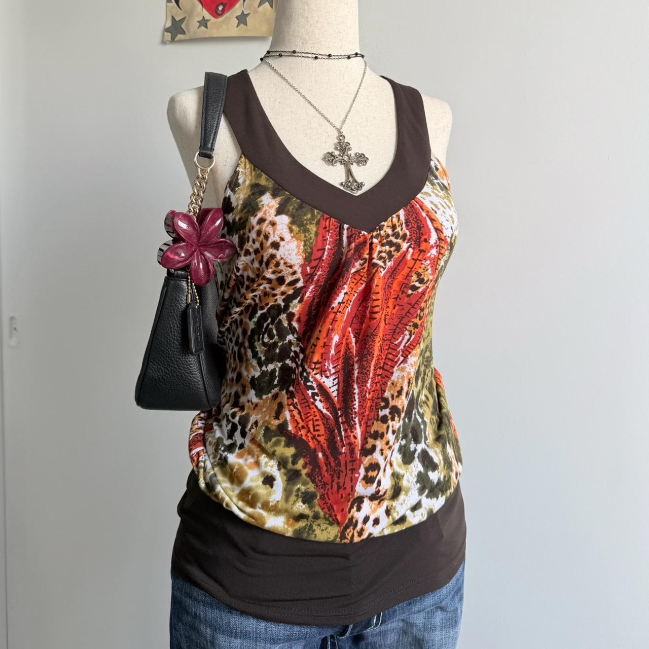 Brown and orange cheetah print tank top Olive green... | Depop