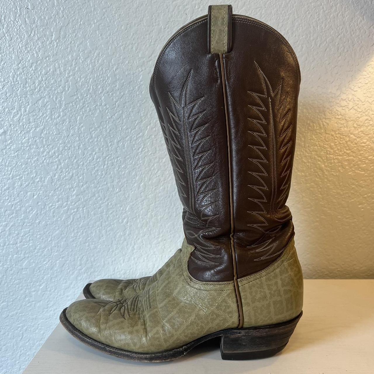 Tony Lama Men's Brown and Green Boots | Depop