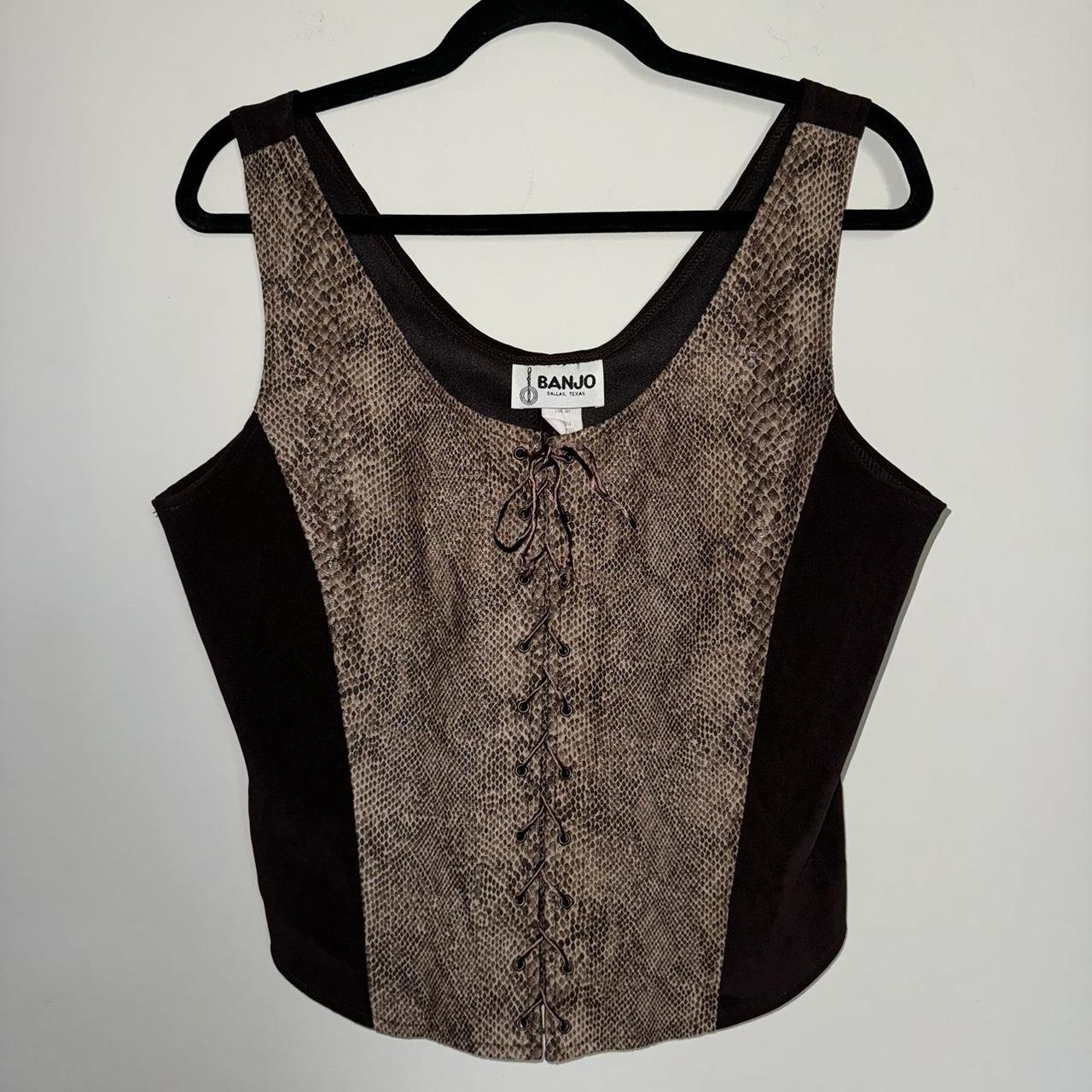 🤠 vintage banjo snakeskin corset tank top! 🤠 size XL... - Depop