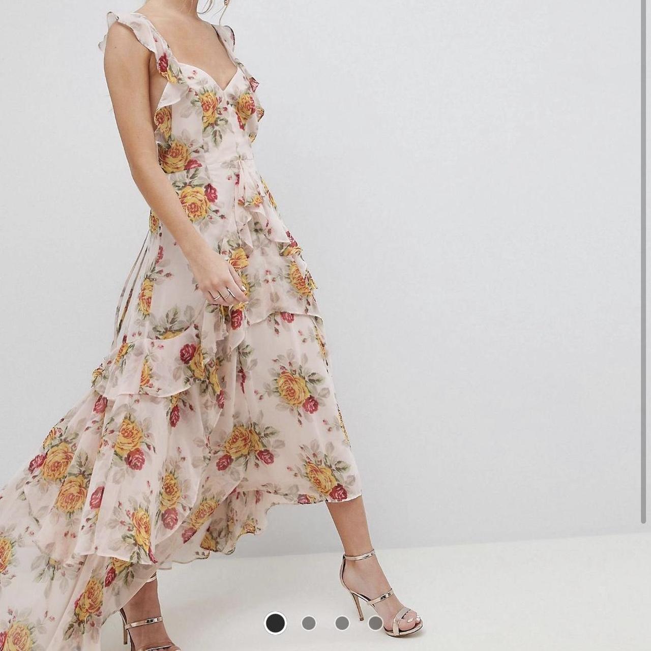 Asos DESIGN ruffle maxi dress in rose floral print... - Depop