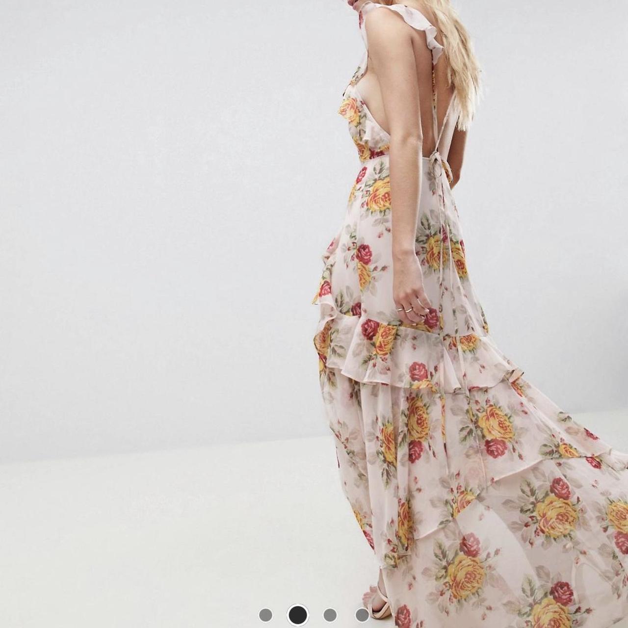 Asos DESIGN ruffle maxi dress in rose floral print... - Depop
