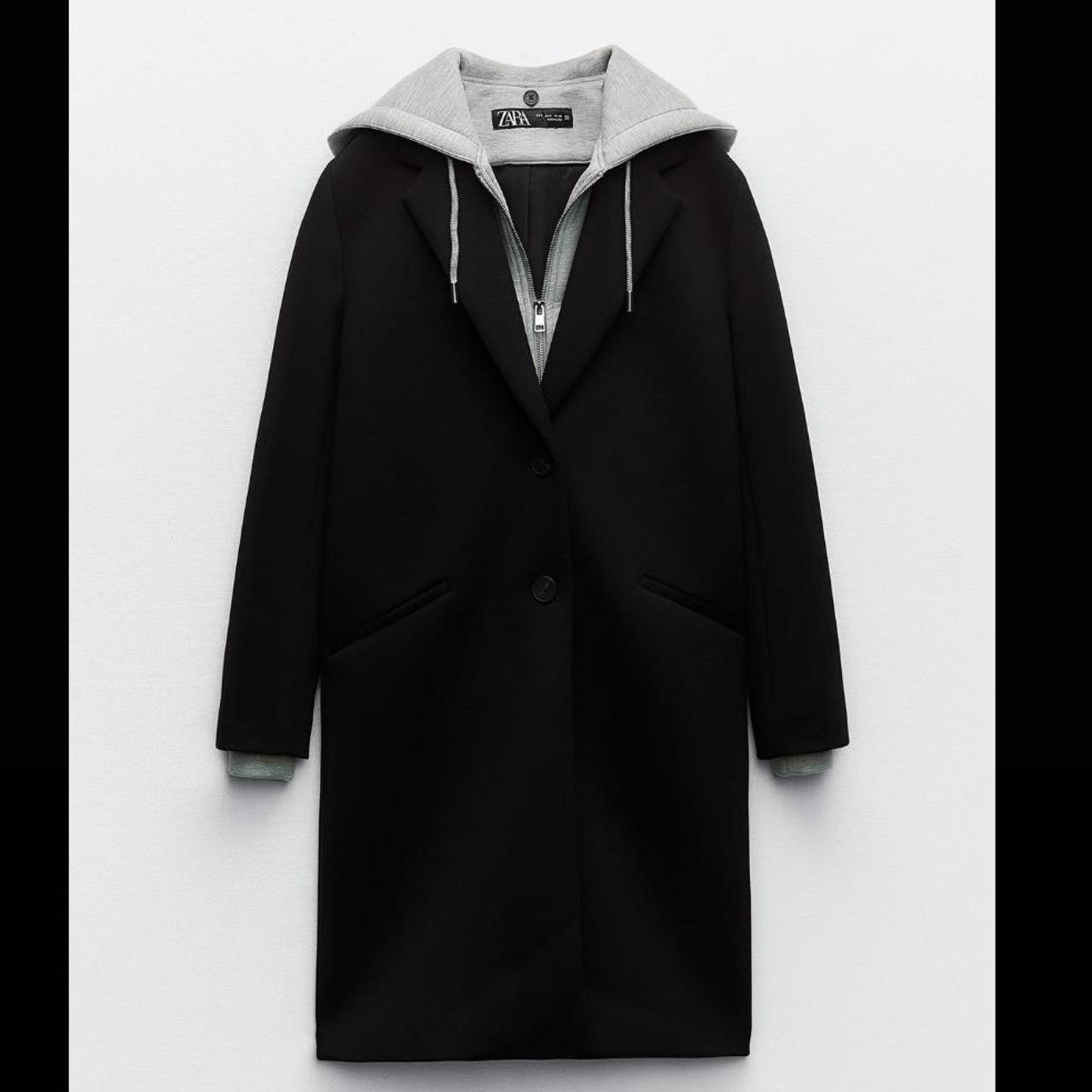 Zara contrast coat with detachable hood Brand new -... - Depop