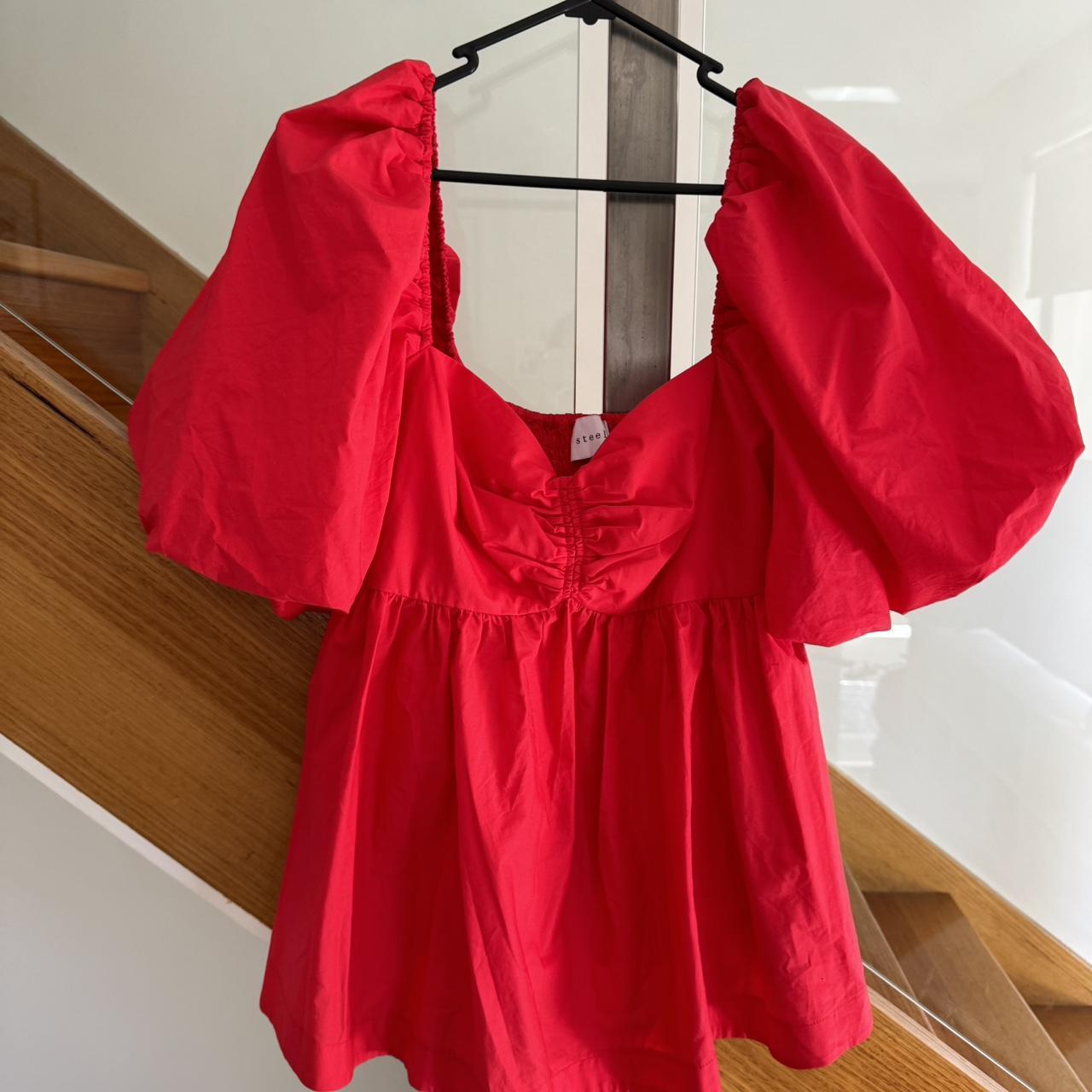 Steele red puff sleeve top. Same as dress shown just... - Depop