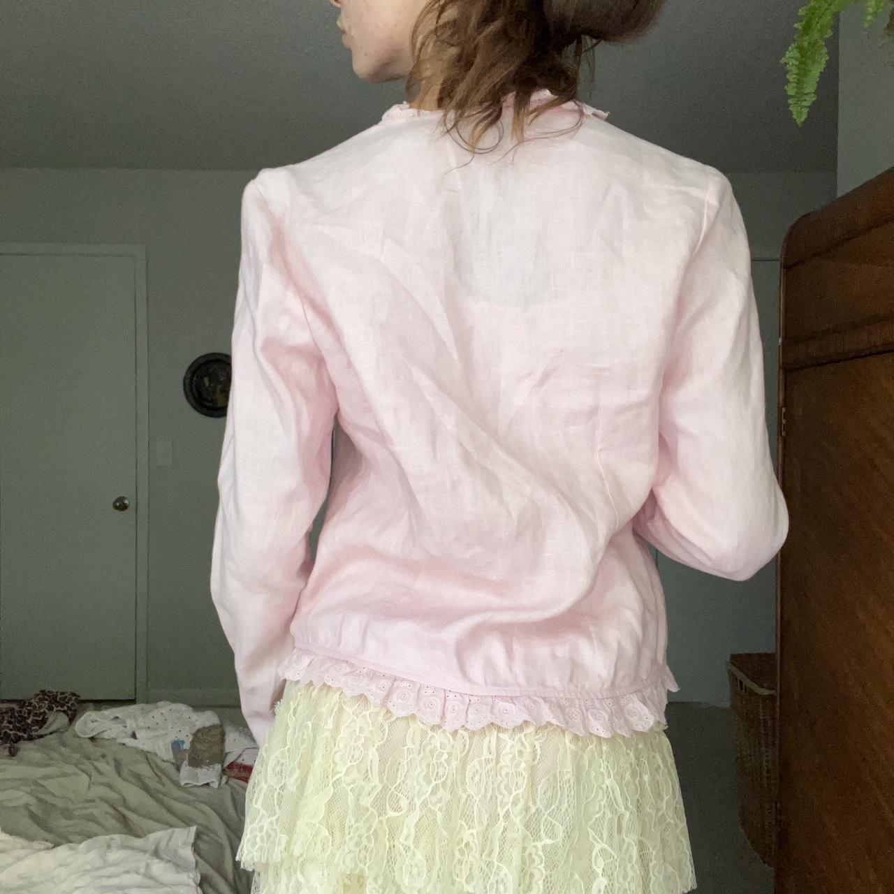 Vintage soft pastel pink frilly bow tie front... - Depop