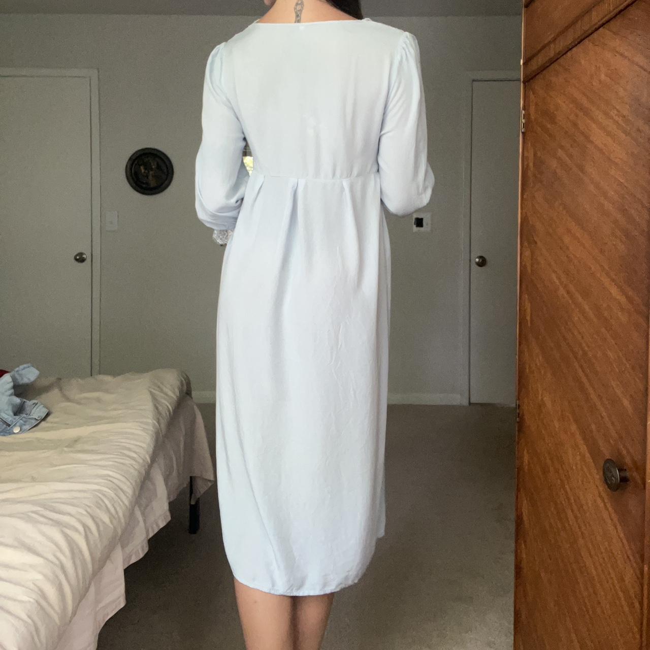 Vintage baby blue dressing robe🤍 lace trim on chest... - Depop