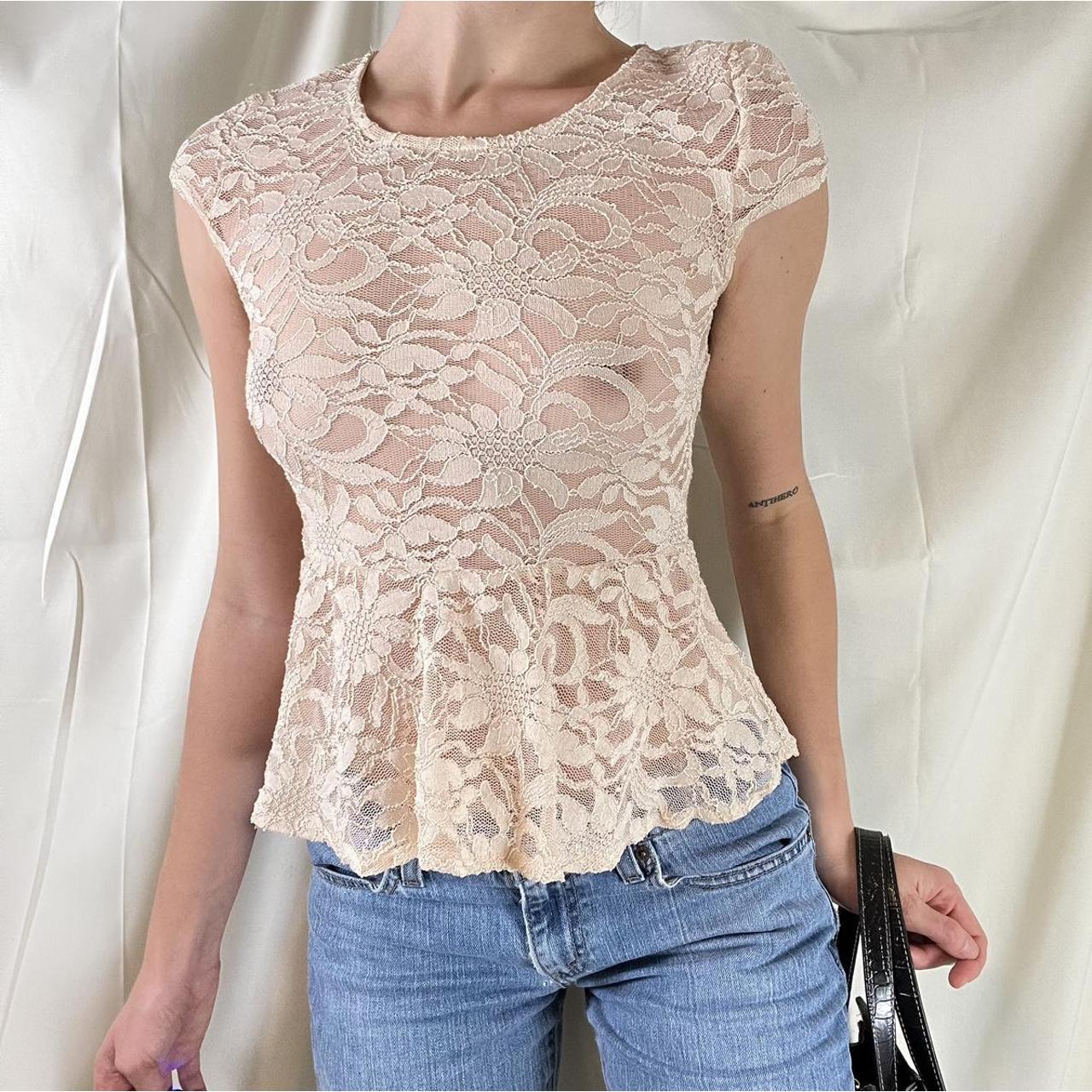 Vintage Crème Lace See-through Top♥️🌹 Milk maid style... | Depop