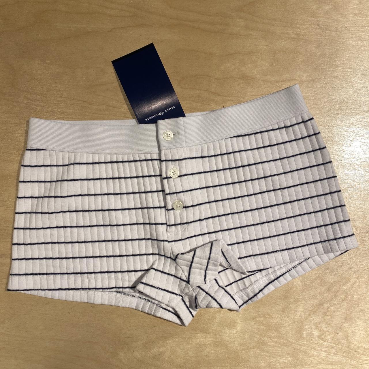 Brandy Melville Women's White and Navy Boxers-and-briefs | Depop