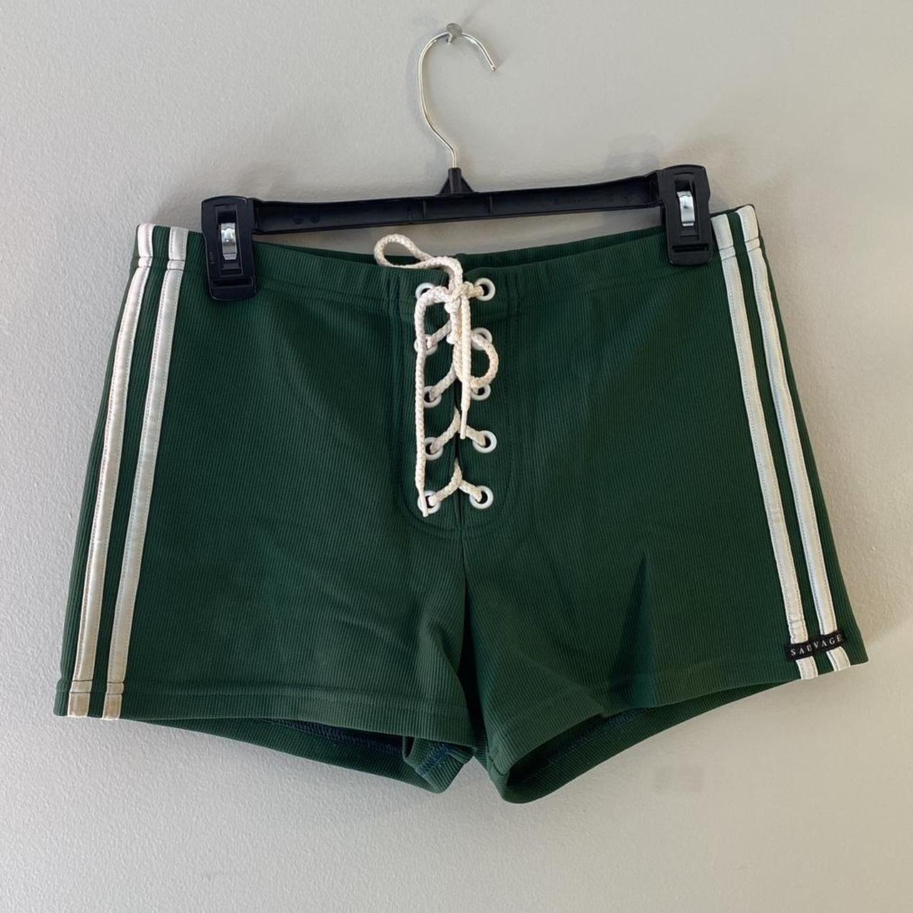 Sauvage vintage green rugby shorts size: labeled as... - Depop