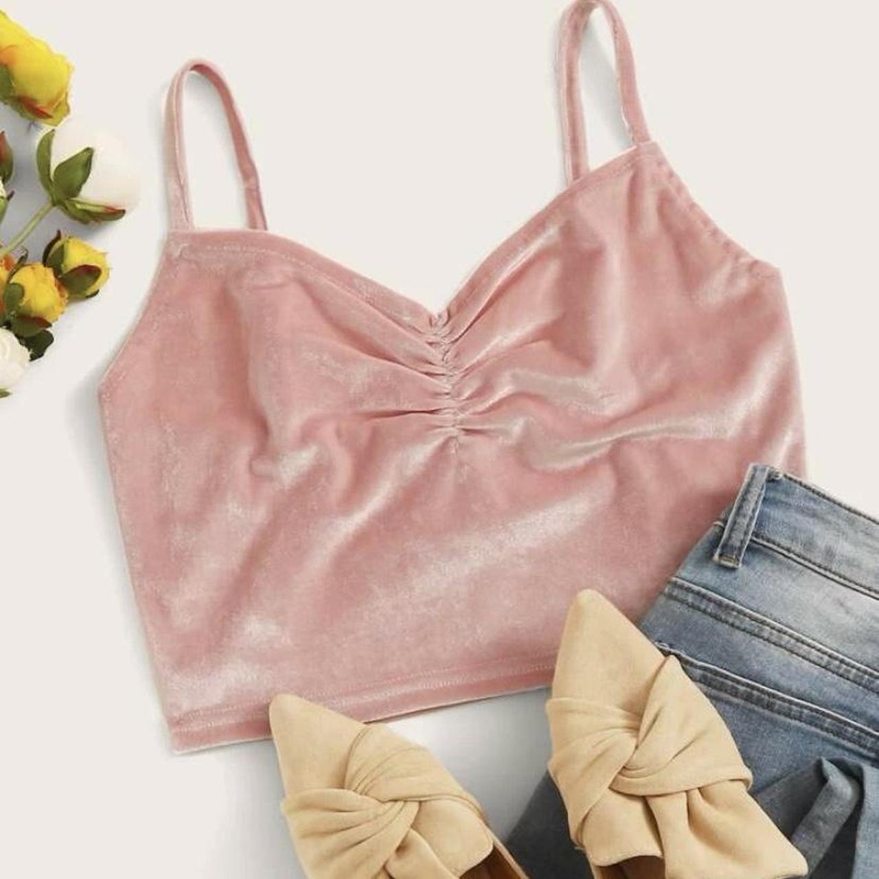 SHEIN ruched velvet cropped cami top, Size... - Depop