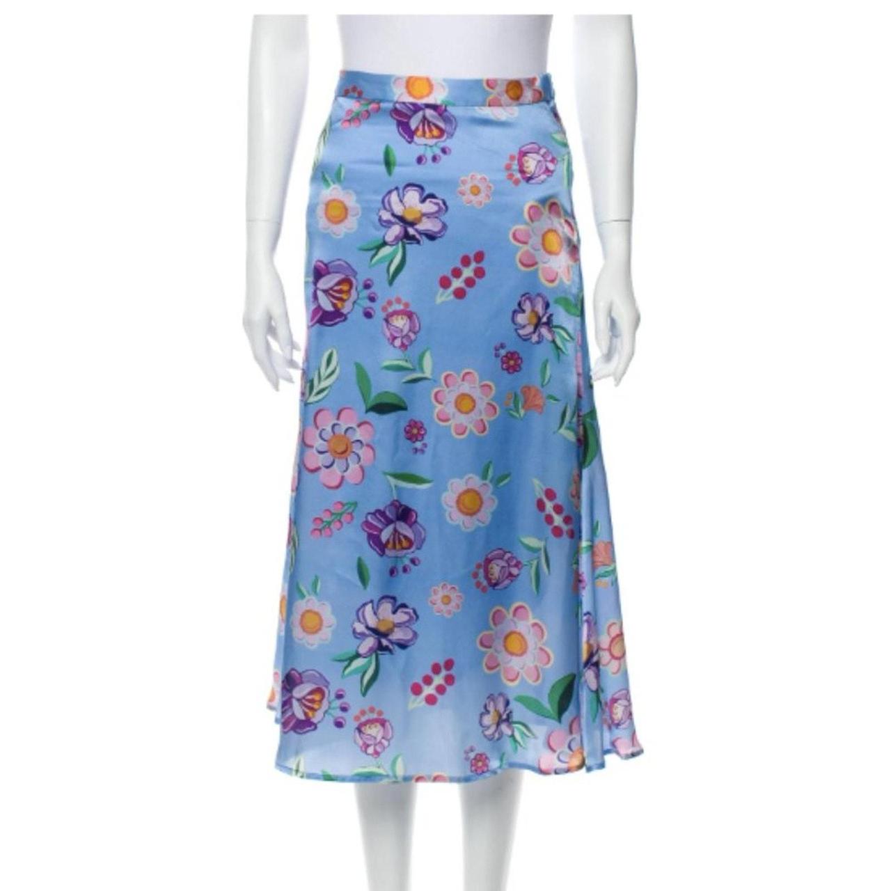OLIVIA RUBIN Floral Print Midi Length Silk Skirt... - Depop
