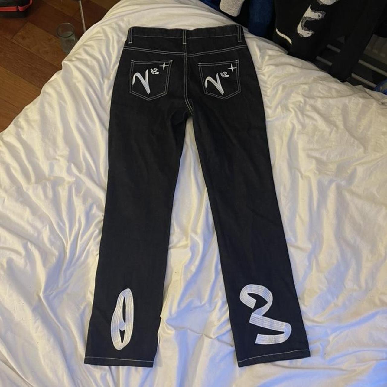 Men's Black and White Jeans | Depop