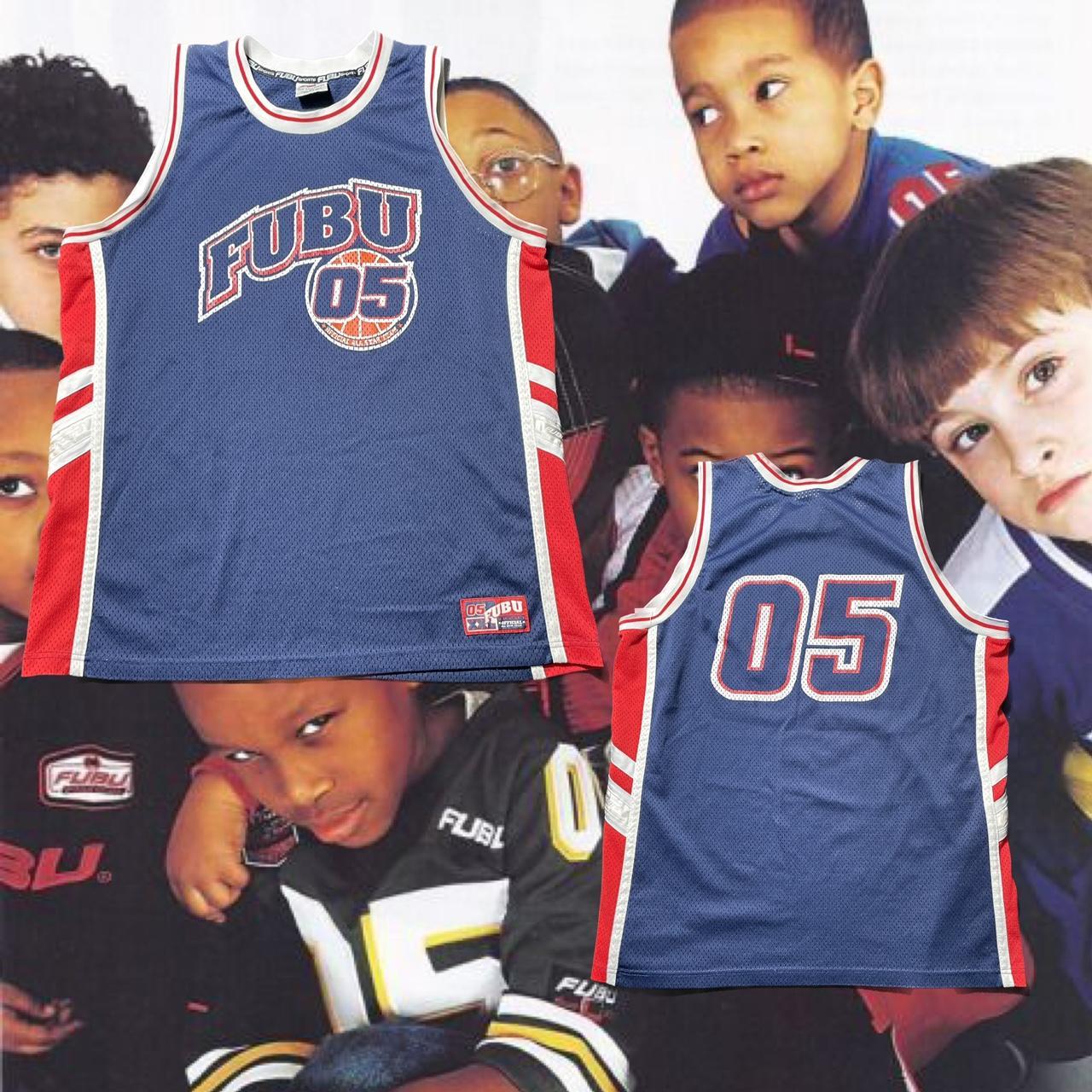 FUBU Men's Navy and Red Top | Depop